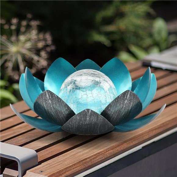 Accents | Lotus Solar Lights Outdoor Waterproof Metal Glass Led Lotus ...
